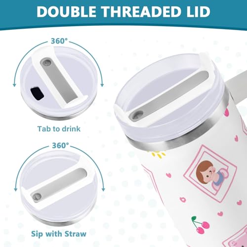 30 Oz Cute Bear Cartoon Steel Insulated Tumbler with Handle and Straw Fall Insulated Tumbler