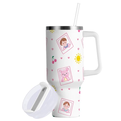 30 Oz Cute Bear Cartoon Steel Insulated Tumbler with Handle and Straw Fall Insulated Tumbler