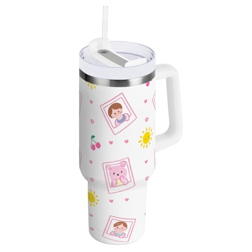 30 Oz Cute Bear Cartoon Steel Insulated Tumbler with Handle and Straw Fall Insulated Tumbler