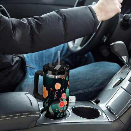 Bokkoy Llama with Floral Decor Pattern 40 oz/30 oz Tumbler with Handle and Straw Stainless Steel Tumbler with Lid Reusable Vacuum Insulated Cup