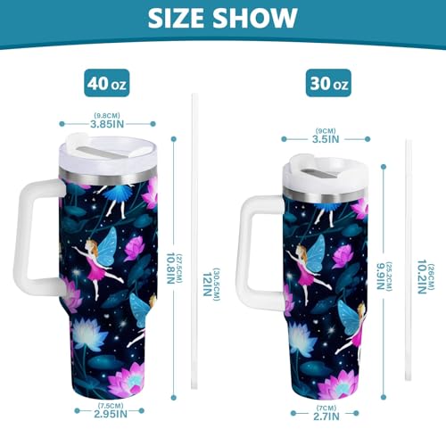 ODAWA 40oz Travel Insulated Tumblers with Handle and Straw, Flowers Night Double Wall Insulated Tumbler