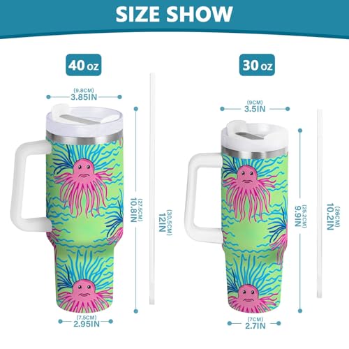 ODAWA 40oz Spill Proof Tumbler with Straw, Cartoon Sea Animals Double Insulated Tumblers with Lid and Straw