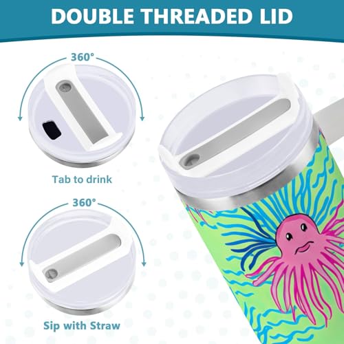 ODAWA 40oz Spill Proof Tumbler with Straw, Cartoon Sea Animals Double Insulated Tumblers with Lid and Straw