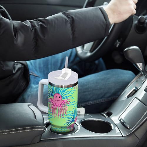 ODAWA 40oz Spill Proof Tumbler with Straw, Cartoon Sea Animals Double Insulated Tumblers with Lid and Straw