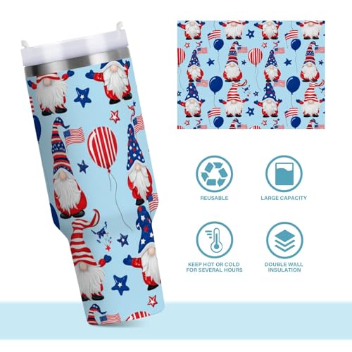 ODAWA 40oz Leak Proof Tumbler, Gnomes Stars Blue Stainless Steel Insulated Tumbler with Handle and Straw