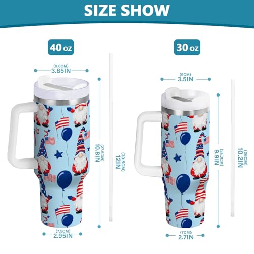 ODAWA 40oz Leak Proof Tumbler, Gnomes Stars Blue Stainless Steel Insulated Tumbler with Handle and Straw