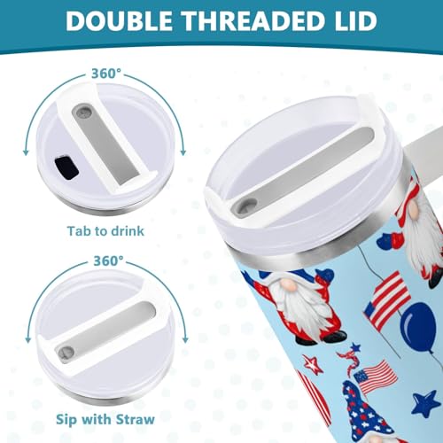ODAWA 40oz Leak Proof Tumbler, Gnomes Stars Blue Stainless Steel Insulated Tumbler with Handle and Straw