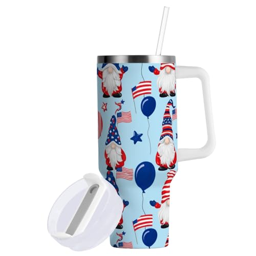 ODAWA 40oz Leak Proof Tumbler, Gnomes Stars Blue Stainless Steel Insulated Tumbler with Handle and Straw
