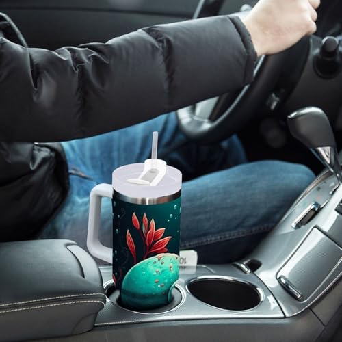 Octopus Flower Stainless Steel Tumblers with Straw and Handle for Water, Tumbler Cups 30 OZ / 0.89 L