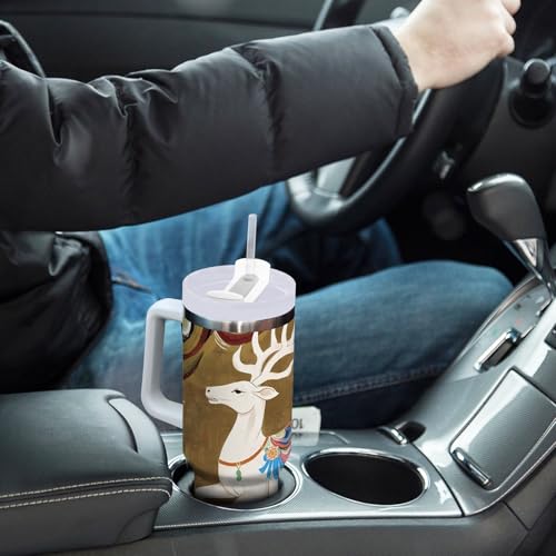 Cold Cup Oriental Deer Floral Clouds XL Insulated Tumbler with Handle Lid Straw 30-40 oz Reusable Cupholder Friendly Water Bottle