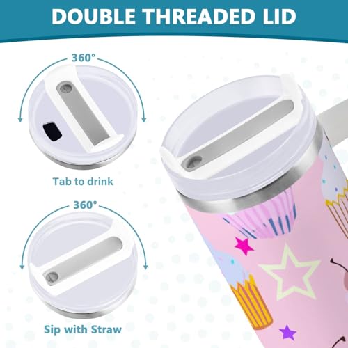 ODAWA Large with Lid and Straw, Cute Cupcake Pink Spill Proof Tumbler with Straw Stainless Steel Insulated Tumblers