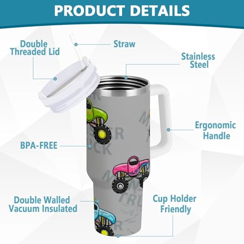 ODAWA Large Colorful Trucks Stainless Steel Tumblers with Handle and Straw Travel Insulated Tumblers