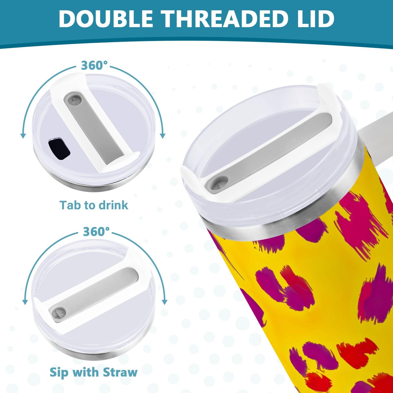 ODAWA 40 Oz Double Wall Insulated Tumbler, Leopard Yellow Stainless Steel Tumbler with Handle and Straw Lid