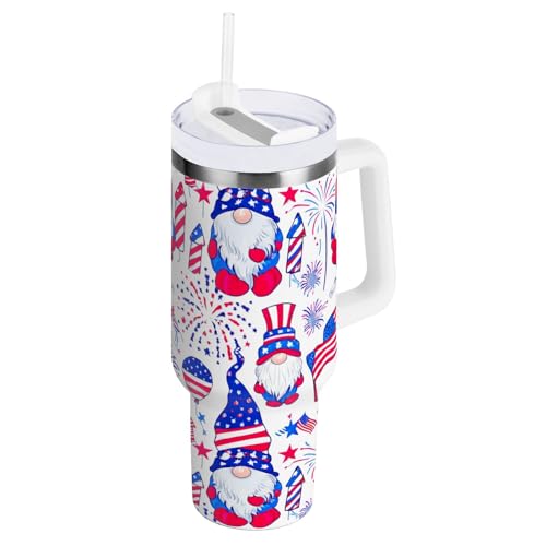 ODAWA Large Cartoon Gnomes Flag Insulated Tumbler Cup with Straw and Handle, 2 in 1 Lid Insulated Double Insulated Tumbler