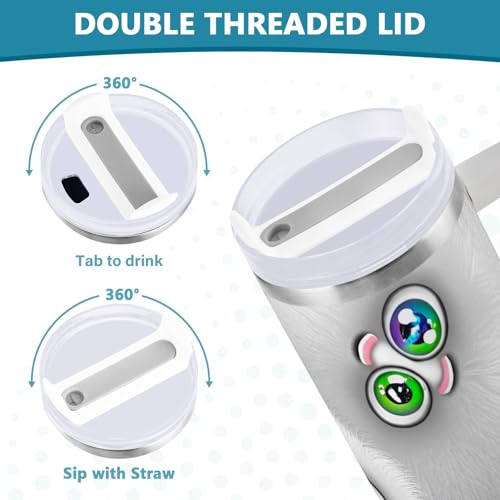 ODAWA Large Double Wall Insulated Tumbler, Black White Creatures Stainless Steel Vacuum Insulated Tumbler with Handle and Straw Lid