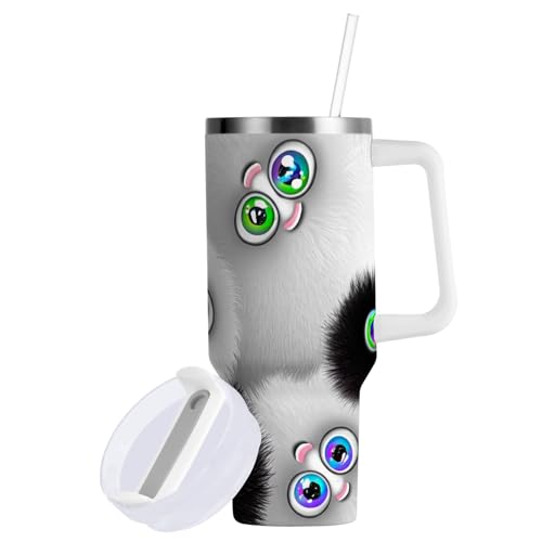 ODAWA Large Double Wall Insulated Tumbler, Black White Creatures Stainless Steel Vacuum Insulated Tumbler with Handle and Straw Lid