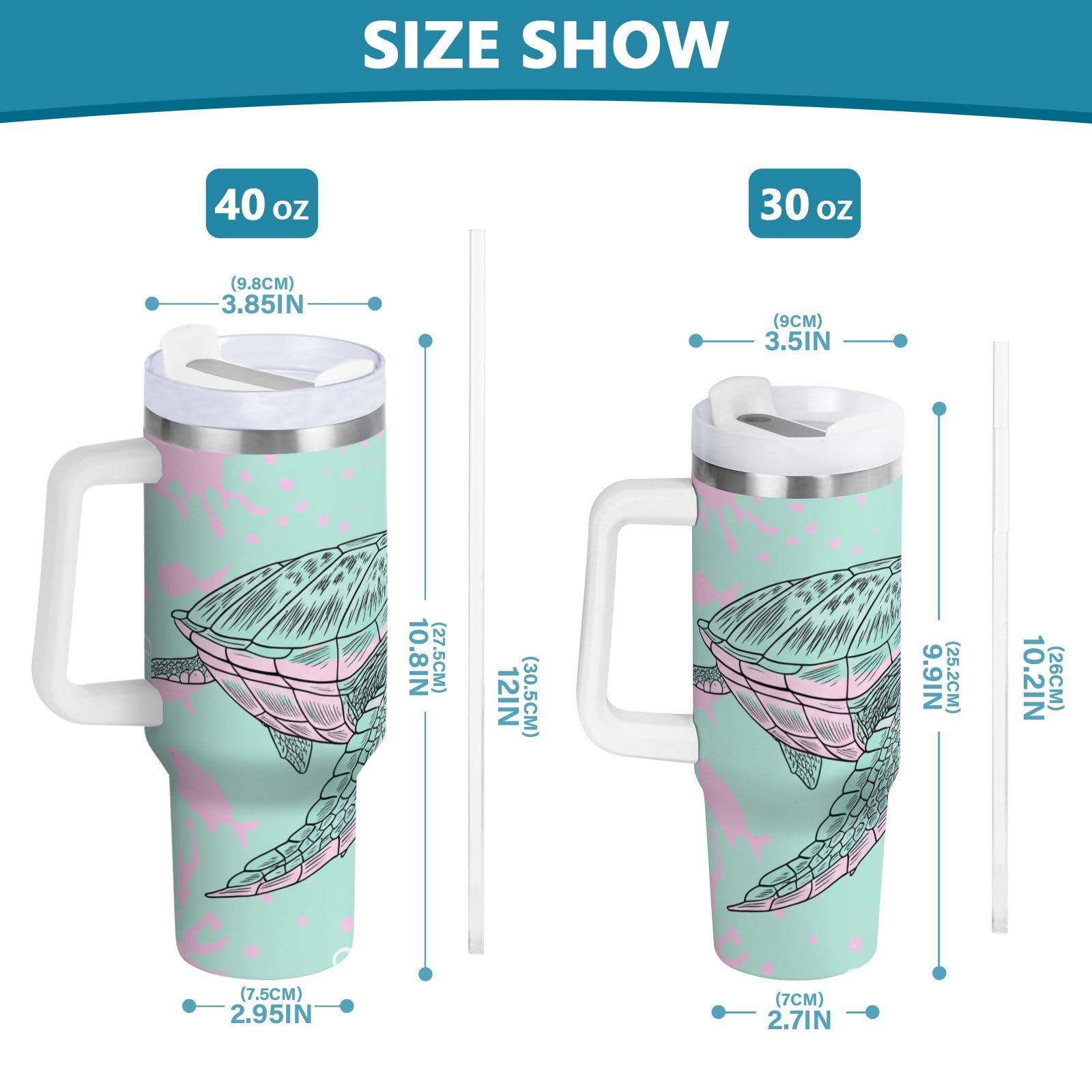 ODAWA 40 Oz Underwater Sea Turtle Insulated Cup with Lid and Straw, 2 in 1 Lid Insulated Stainless Steel Tumbler