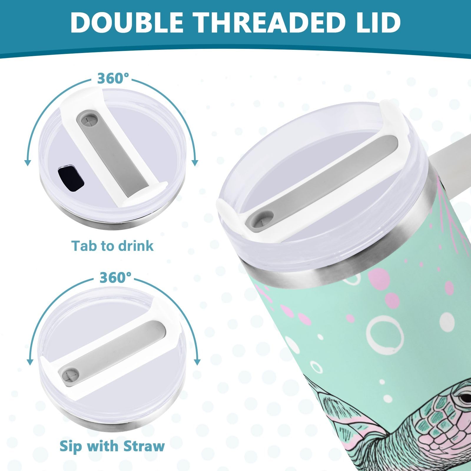 ODAWA 40 Oz Underwater Sea Turtle Insulated Cup with Lid and Straw, 2 in 1 Lid Insulated Stainless Steel Tumbler