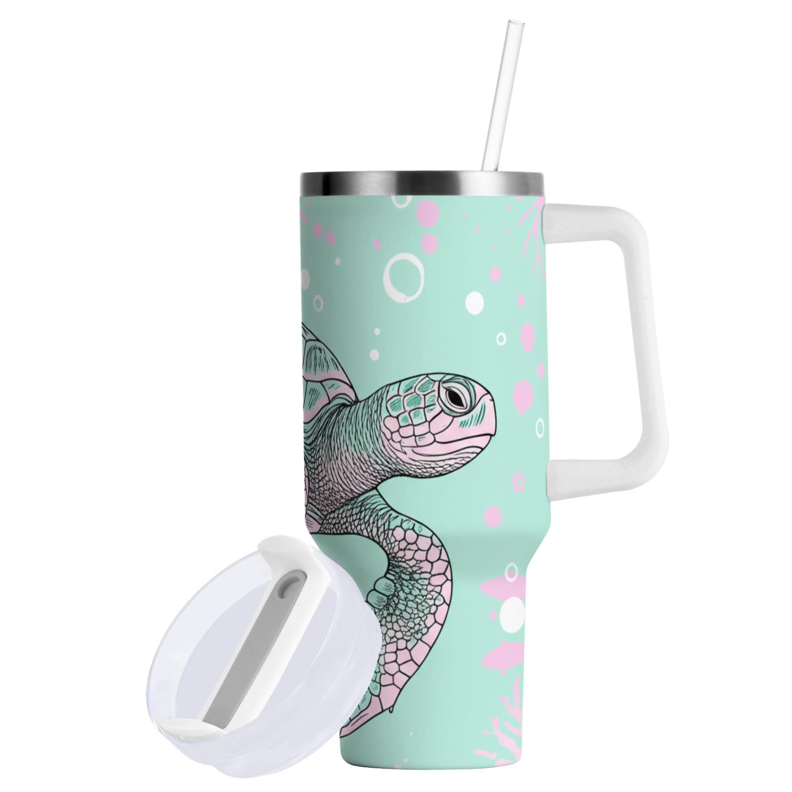 ODAWA 40 Oz Underwater Sea Turtle Insulated Cup with Lid and Straw, 2 in 1 Lid Insulated Stainless Steel Tumbler