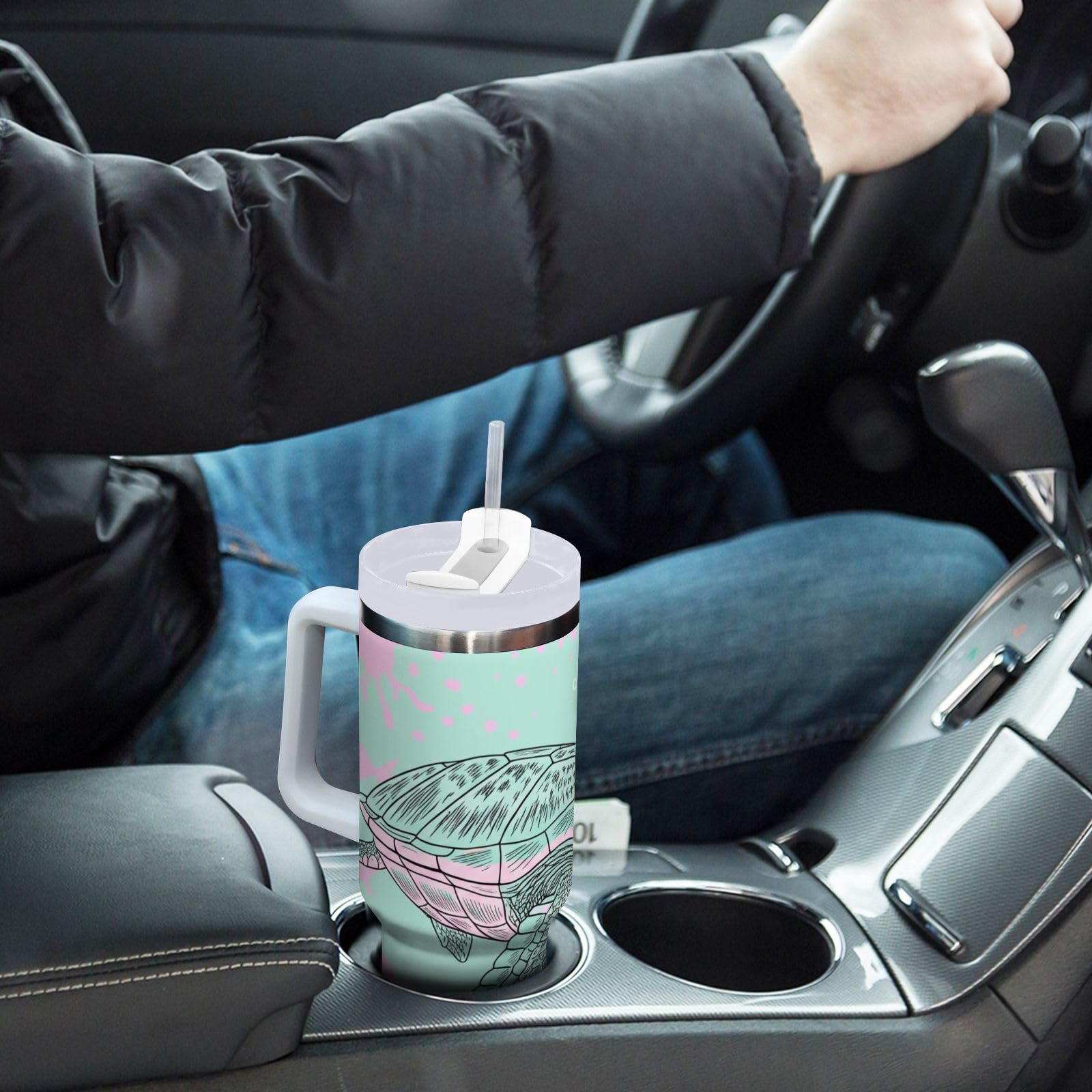 ODAWA 40 Oz Underwater Sea Turtle Insulated Cup with Lid and Straw, 2 in 1 Lid Insulated Stainless Steel Tumbler