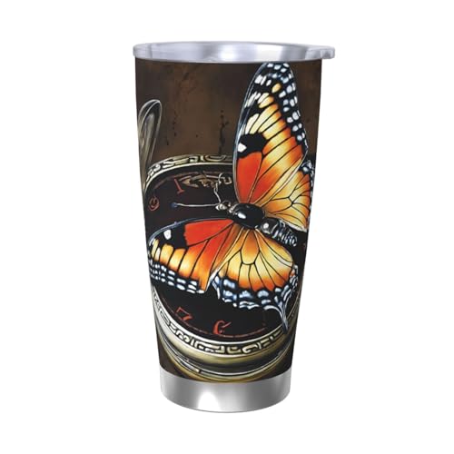 quopvn Butterfly Clocks Print 20oz Car Cup Ps Material Lid, Perfect For Hot & Cold Drinks