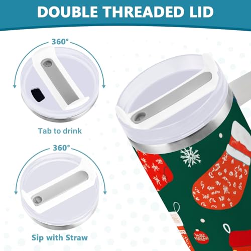 ODAWA Large Colorful Christmas Stockings Stainless Steel Tumblers with Handle and Straw