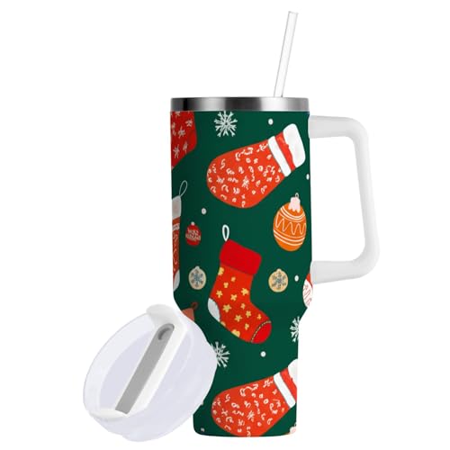 ODAWA Large Colorful Christmas Stockings Stainless Steel Tumblers with Handle and Straw