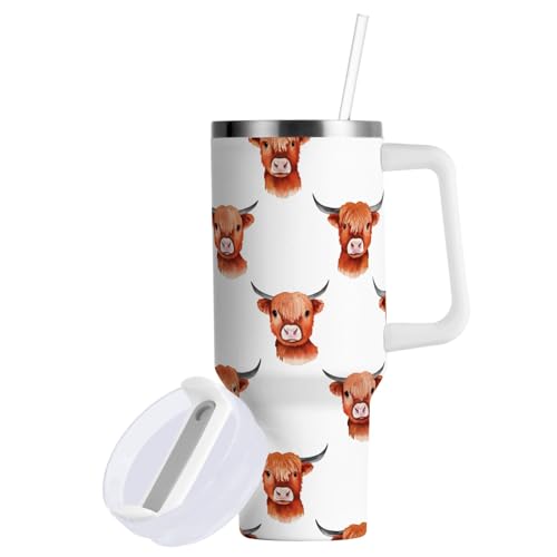 ODAWA 40oz Fall Insulated Tumbler with Straw and Handle, Cute Highland Cows Double Wall Insulated Tumbler