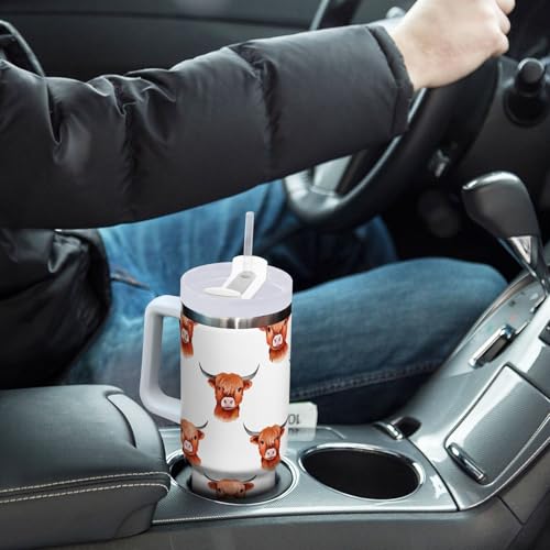ODAWA 40oz Fall Insulated Tumbler with Straw and Handle, Cute Highland Cows Double Wall Insulated Tumbler