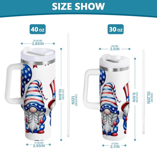 Festive Independence Gnomes Insulated Vacuum Tumbler with Handle and Straw for Water, Insulated Tumbler 30 OZ / 0.89 L
