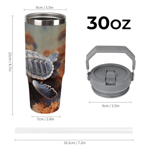YTLKGFP 30 Oz Large Capacity Car Cup Cut Sea Turtle Tumbler with Handle Straw Lid Insulated Stainless Steel Water Bottle Travel Mug Leak-proof Car Cup Keeps Cold Or Hot