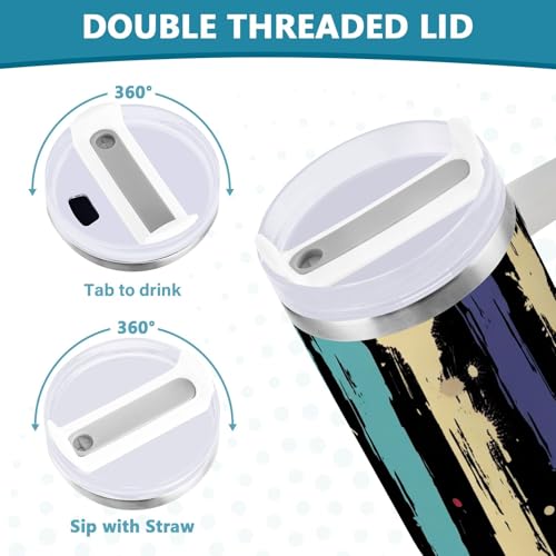 Double Insulated Tumblers 30 Oz with Straw and Handle, Colorful Flag Travel Coffee Tumbler