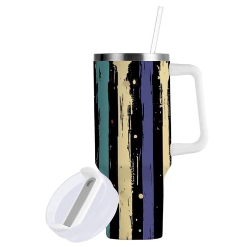 Double Insulated Tumblers 30 Oz with Straw and Handle, Colorful Flag Travel Coffee Tumbler