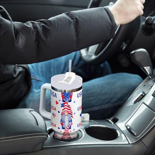 ODAWA Large Fall Insulated Tumbler with Lid and Straw, Cute Gnomes Usa Flag Double Wall Insulated Tumbler