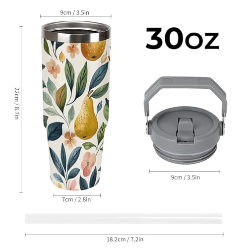 YTLKGFP 30 Oz Large Capacity Car Cup Figs And Pears Tumbler with Handle Straw Lid Insulated Stainless Steel Water Bottle Travel Mug Leak-proof Car Cup Keeps Cold Or Hot