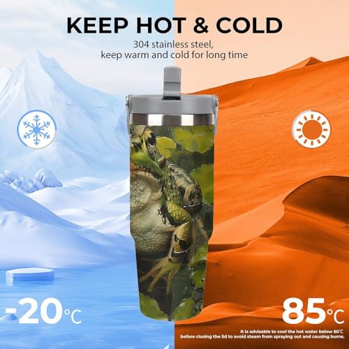 YTLKGFP 30 Oz Large Capacity Car Cup Lily And Frog Tumbler with Handle Straw Lid Insulated Stainless Steel Water Bottle Travel Mug Leak-proof Car Cup Keeps Cold Or Hot
