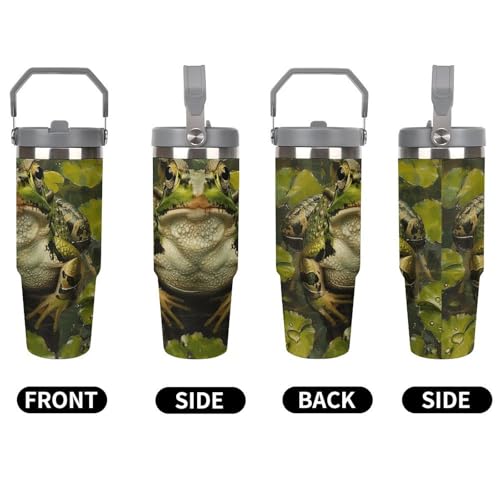 YTLKGFP 30 Oz Large Capacity Car Cup Lily And Frog Tumbler with Handle Straw Lid Insulated Stainless Steel Water Bottle Travel Mug Leak-proof Car Cup Keeps Cold Or Hot