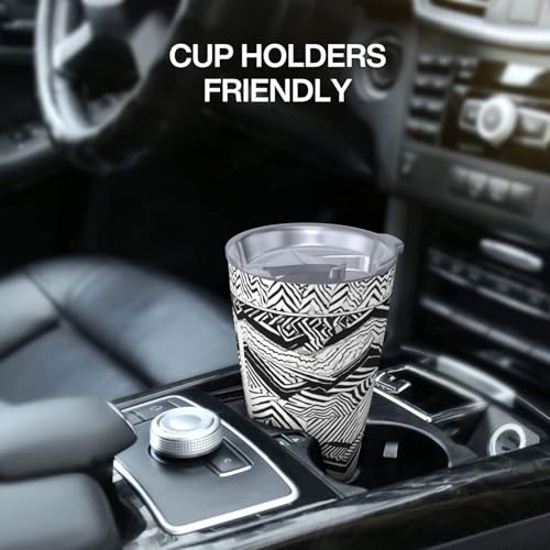 quopvn Black White Tan Zigzag Print 20oz Car Cup Ps Material Lid, Perfect For Hot & Cold Drinks