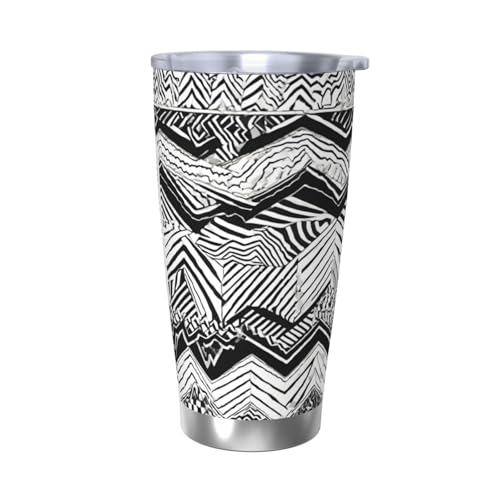 quopvn Black White Tan Zigzag Print 20oz Car Cup Ps Material Lid, Perfect For Hot & Cold Drinks