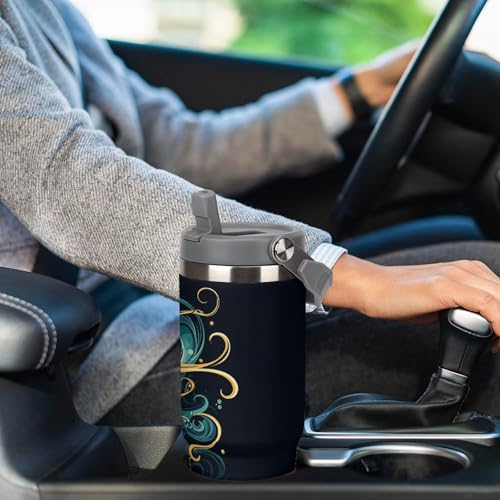YTLKGFP 30 Oz Large Capacity Car Cup Seahorse Blue Pattern Tumbler with Handle Straw Lid Insulated Stainless Steel Water Bottle Travel Mug Leak-proof Car Cup Keeps Cold Or Hot