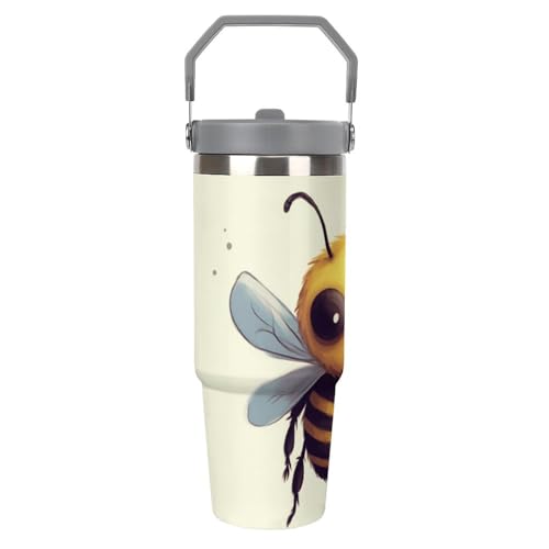 YTLKGFP 30 Oz Large Capacity Car Cup Cute Bee Tumbler with Handle Straw Lid Insulated Stainless Steel Water Bottle Travel Mug Leak-proof Car Cup Keeps Cold Or Hot