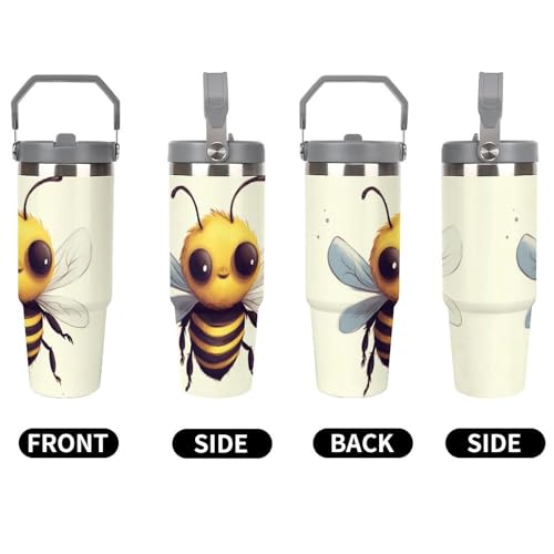 YTLKGFP 30 Oz Large Capacity Car Cup Cute Bee Tumbler with Handle Straw Lid Insulated Stainless Steel Water Bottle Travel Mug Leak-proof Car Cup Keeps Cold Or Hot