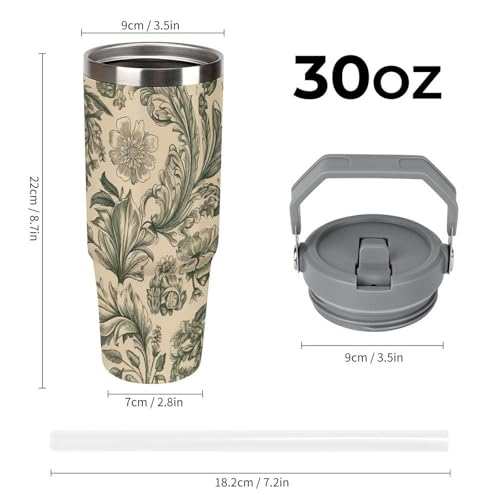 YTLKGFP 30 Oz Large Capacity Car Cup Light Green And Beige Tumbler with Handle Straw Lid Insulated Stainless Steel Water Bottle Travel Mug Leak-proof Car Cup Keeps Cold Or Hot