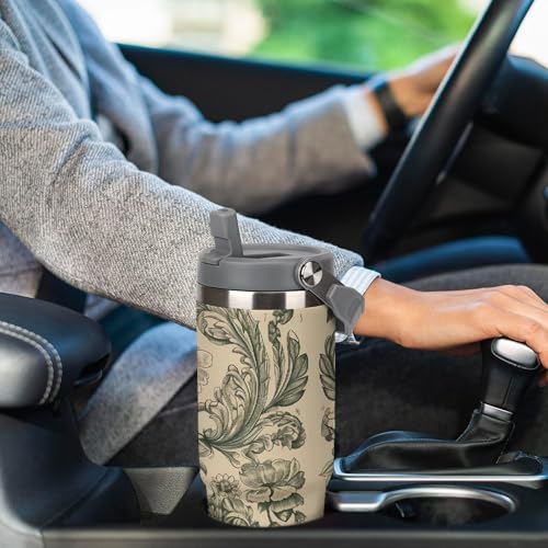 YTLKGFP 30 Oz Large Capacity Car Cup Light Green And Beige Tumbler with Handle Straw Lid Insulated Stainless Steel Water Bottle Travel Mug Leak-proof Car Cup Keeps Cold Or Hot