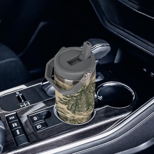 YTLKGFP 30 Oz Large Capacity Car Cup Light Green And Beige Tumbler with Handle Straw Lid Insulated Stainless Steel Water Bottle Travel Mug Leak-proof Car Cup Keeps Cold Or Hot