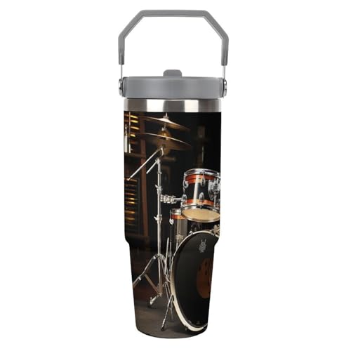YTLKGFP 30 Oz Large Capacity Car Cup Drum Set Tumbler with Handle Straw Lid Insulated Stainless Steel Water Bottle Travel Mug Leak-proof Car Cup Keeps Cold Or Hot