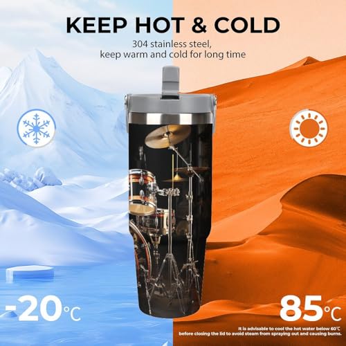 YTLKGFP 30 Oz Large Capacity Car Cup Drum Set Tumbler with Handle Straw Lid Insulated Stainless Steel Water Bottle Travel Mug Leak-proof Car Cup Keeps Cold Or Hot