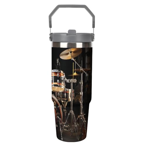 YTLKGFP 30 Oz Large Capacity Car Cup Drum Set Tumbler with Handle Straw Lid Insulated Stainless Steel Water Bottle Travel Mug Leak-proof Car Cup Keeps Cold Or Hot