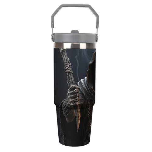 YTLKGFP 30 Oz Large Capacity Car Cup Grim Reaper Tumbler with Handle Straw Lid Insulated Stainless Steel Water Bottle Travel Mug Leak-proof Car Cup Keeps Cold Or Hot