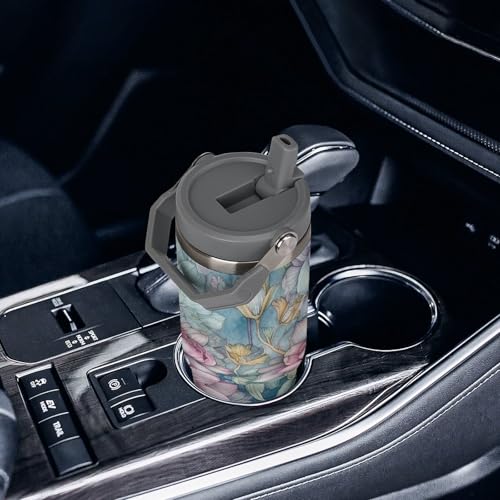YTLKGFP 30 Oz Large Capacity Car Cup Blue Style Flowers Tumbler with Handle Straw Lid Insulated Stainless Steel Water Bottle Travel Mug Leak-proof Car Cup Keeps Cold Or Hot